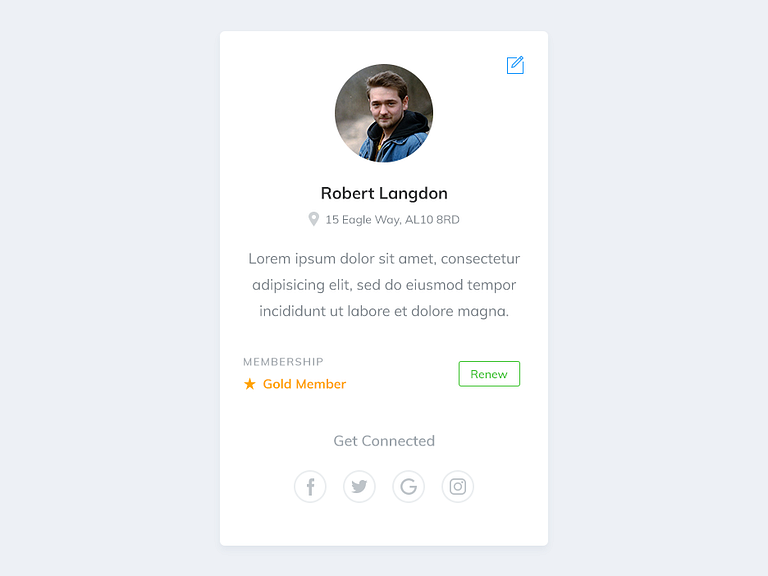 Daily UI 032 - User Profile Card - Free PSD by Rikon Rahman 🎭 on Dribbble