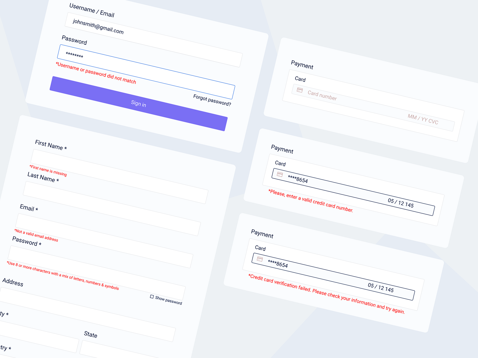 Error States For Sign in, Sign up, and Payment Method by Product ...