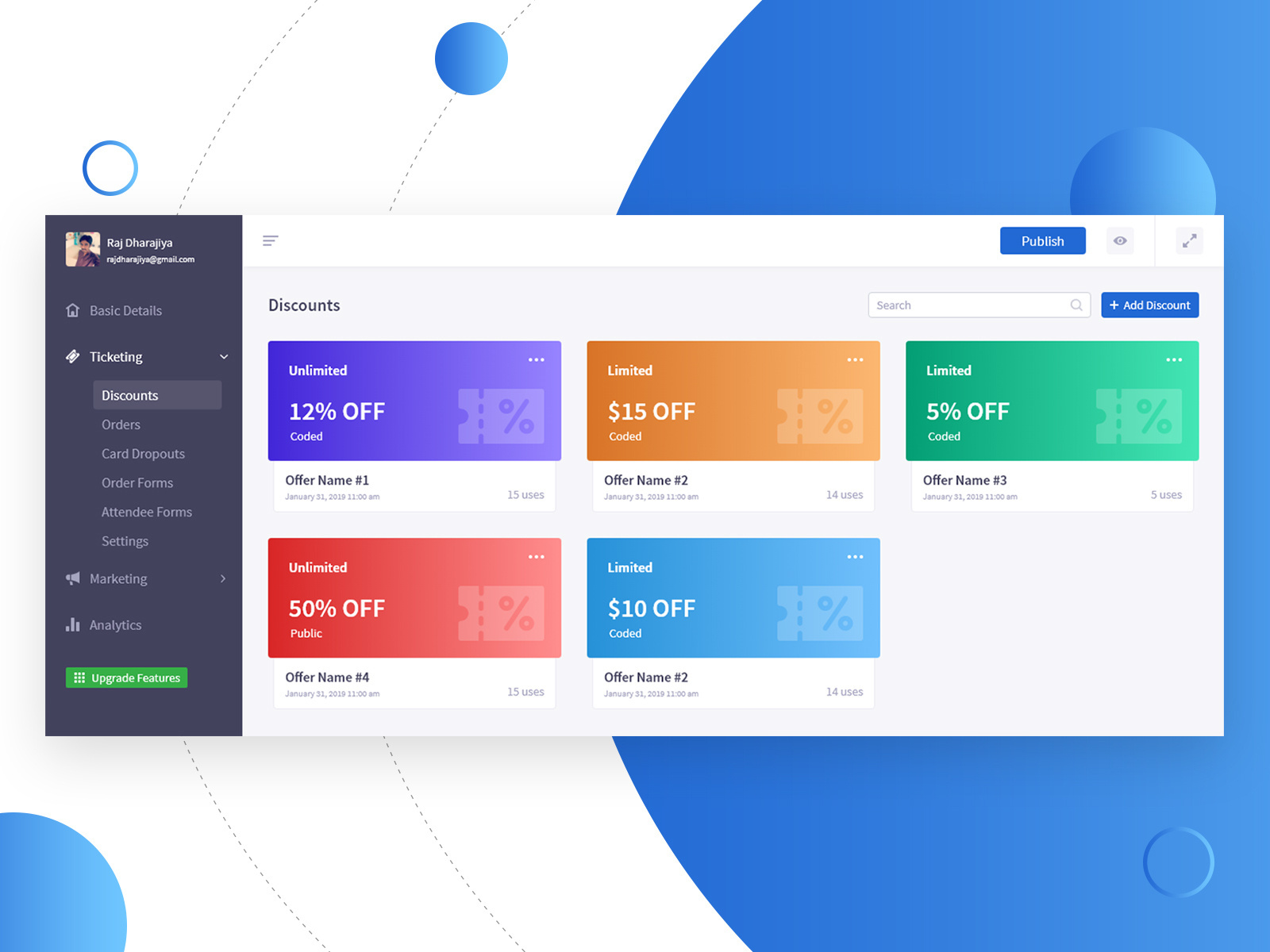 Dashboard Ticket Discount by Rajesh Dharajiya on Dribbble