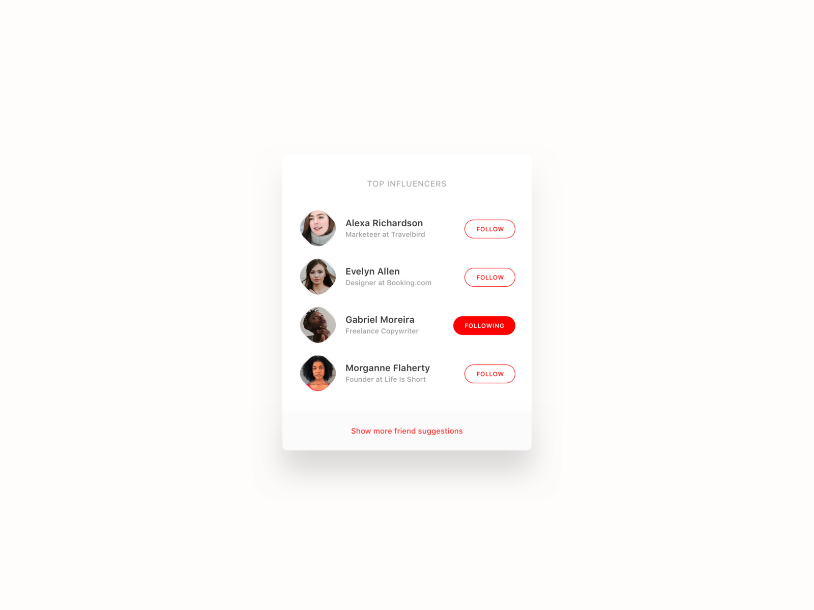 Follow Widget - Top Influencers by Milan Houter on Dribbble