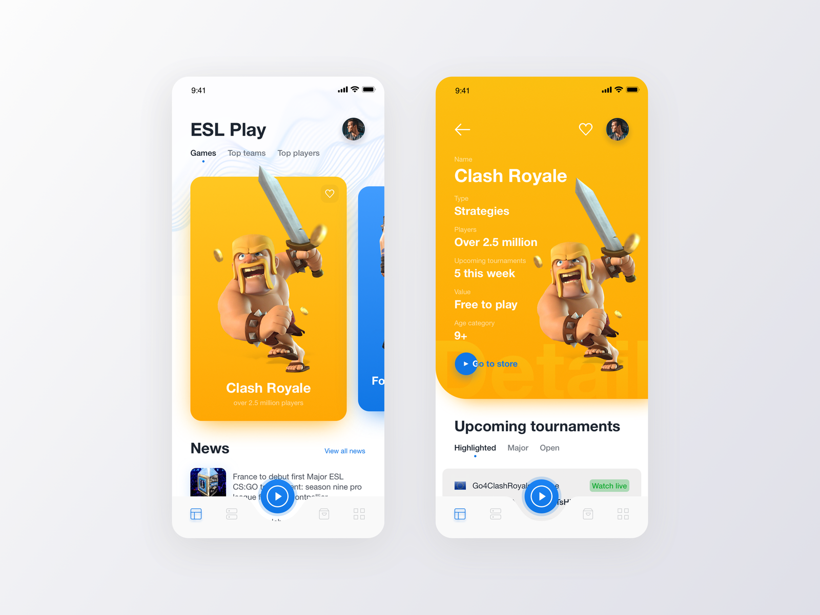 ESL Gaming - App Concept (light version) by Martin Maderic on Dribbble