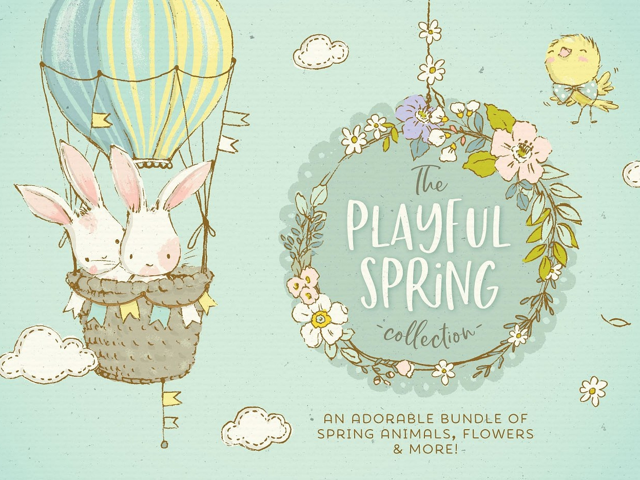 Spring Animals, Flowers & Patterns by Graphics Collection on Dribbble