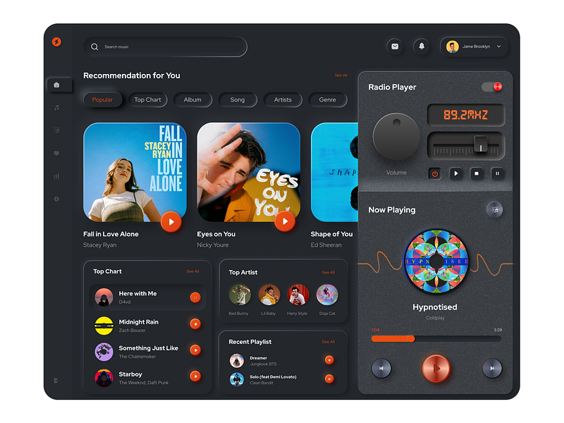 Music app design web app dashboard by lazy kar for LazyInterface UI UX ...