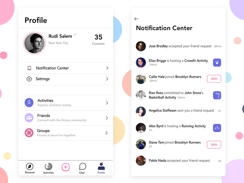 Profile & Notification Center (Mobile Design) by Yacha Toueg on Dribbble