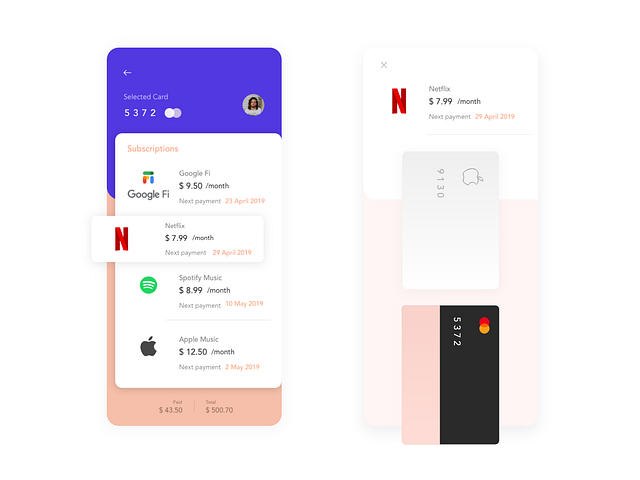 Subscriptions Manager App design by Nishant Goel on Dribbble