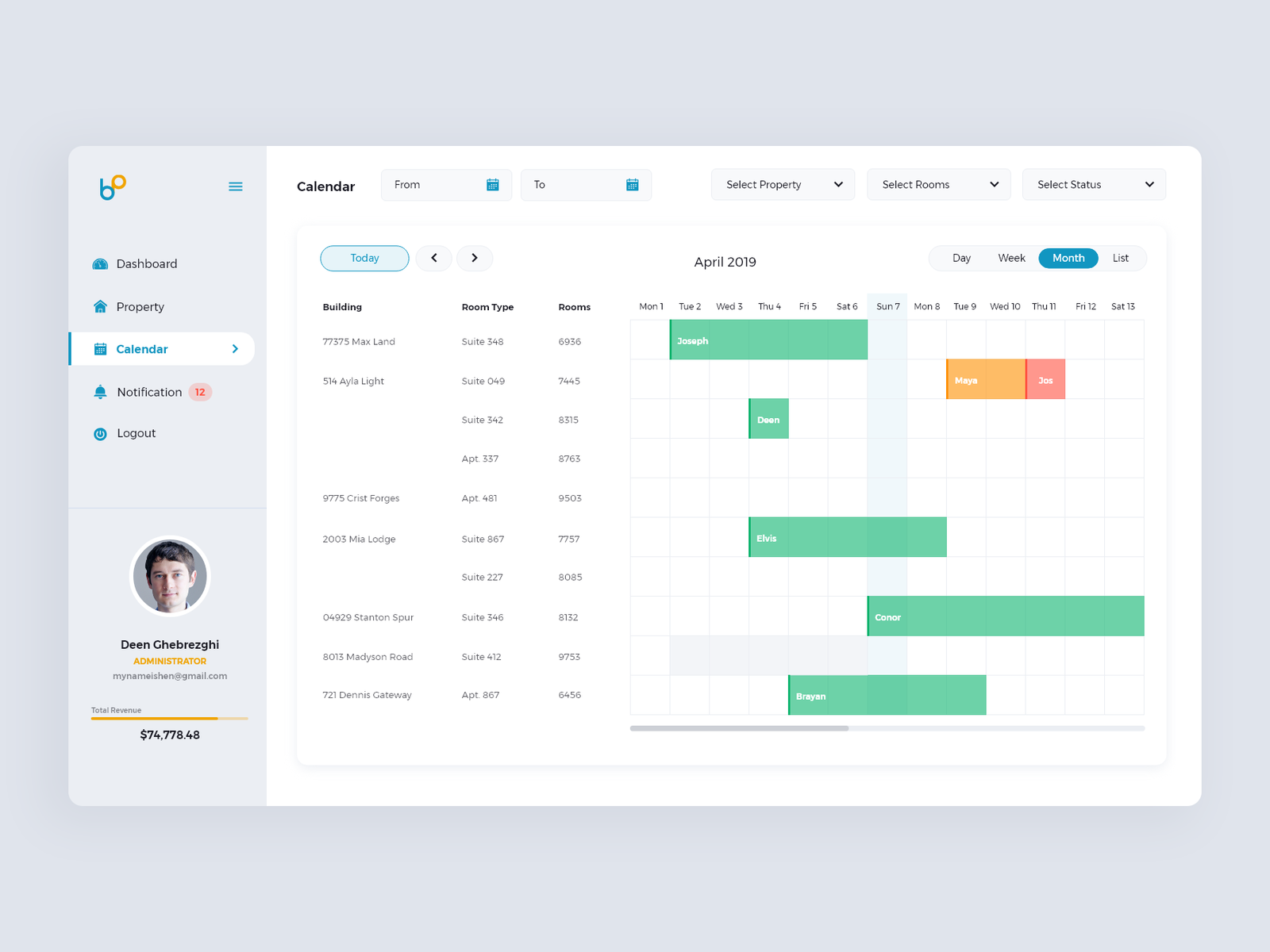 Property Management App Calendar View by Akhil Vishnu on Dribbble
