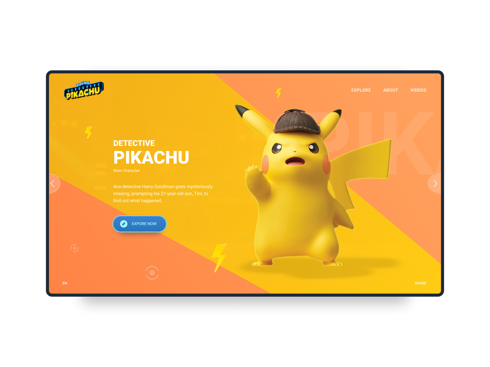 Daily UI 2: Detective Pikachu landing page by I am Harry on Dribbble
