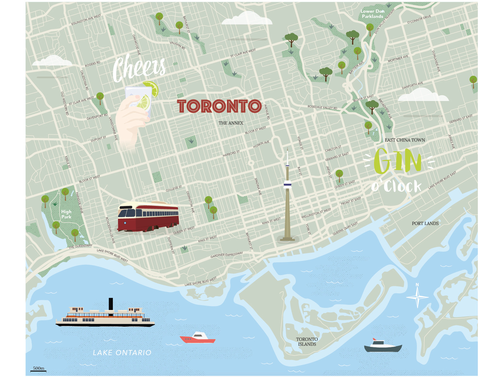 Toronto Map illustrated map by Jason Pickersgill on Dribbble