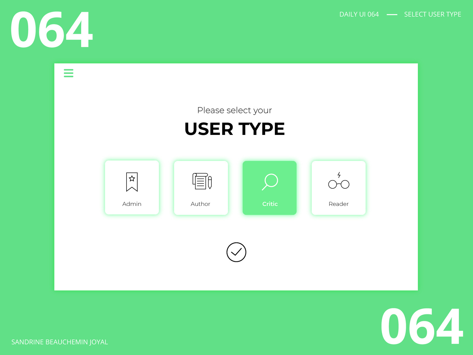 Daily UI 064 - Select User Type by Sandrine Beauchemin Joyal on Dribbble