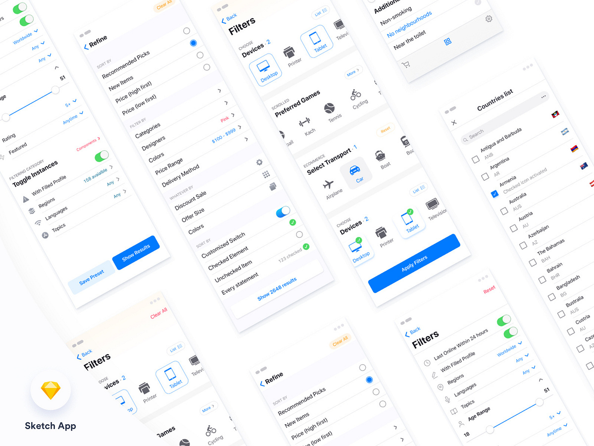 Mobile Filters UI Kit by Rushangan (Rushi) Yogar on Dribbble