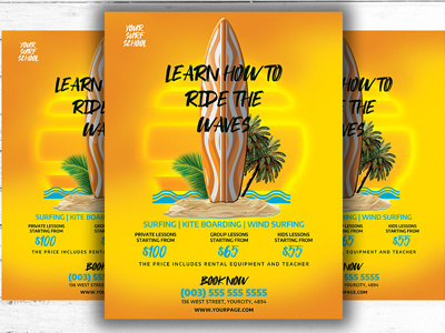 Surfing Lessons Flyer Template by Hotpin on Dribbble