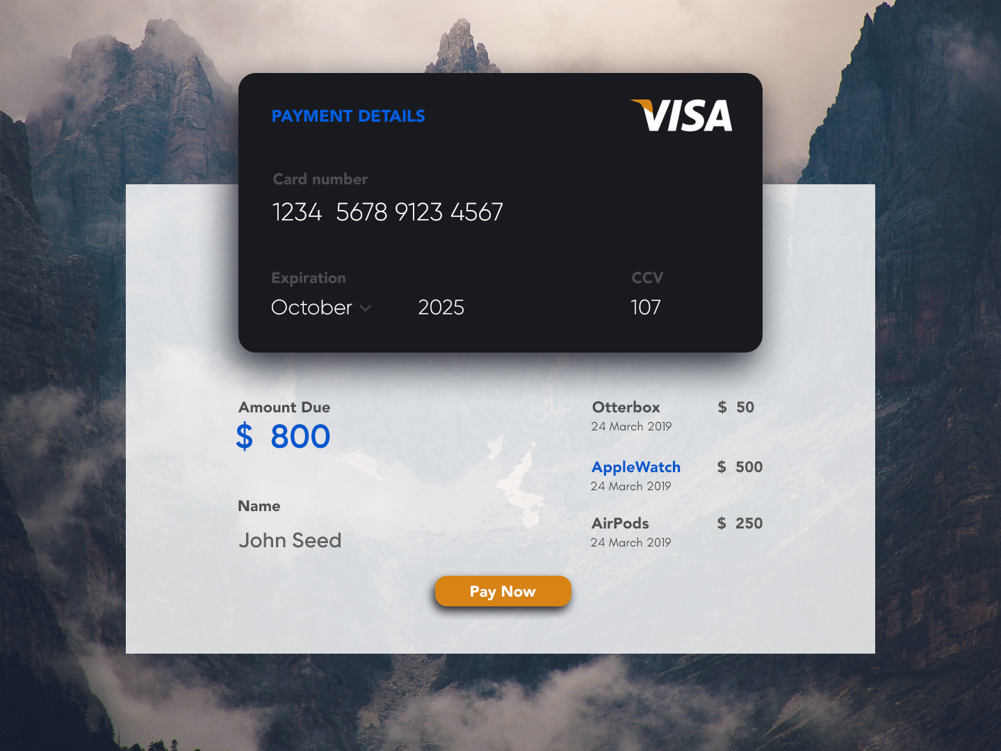 Visa UI by Brian Doench on Dribbble