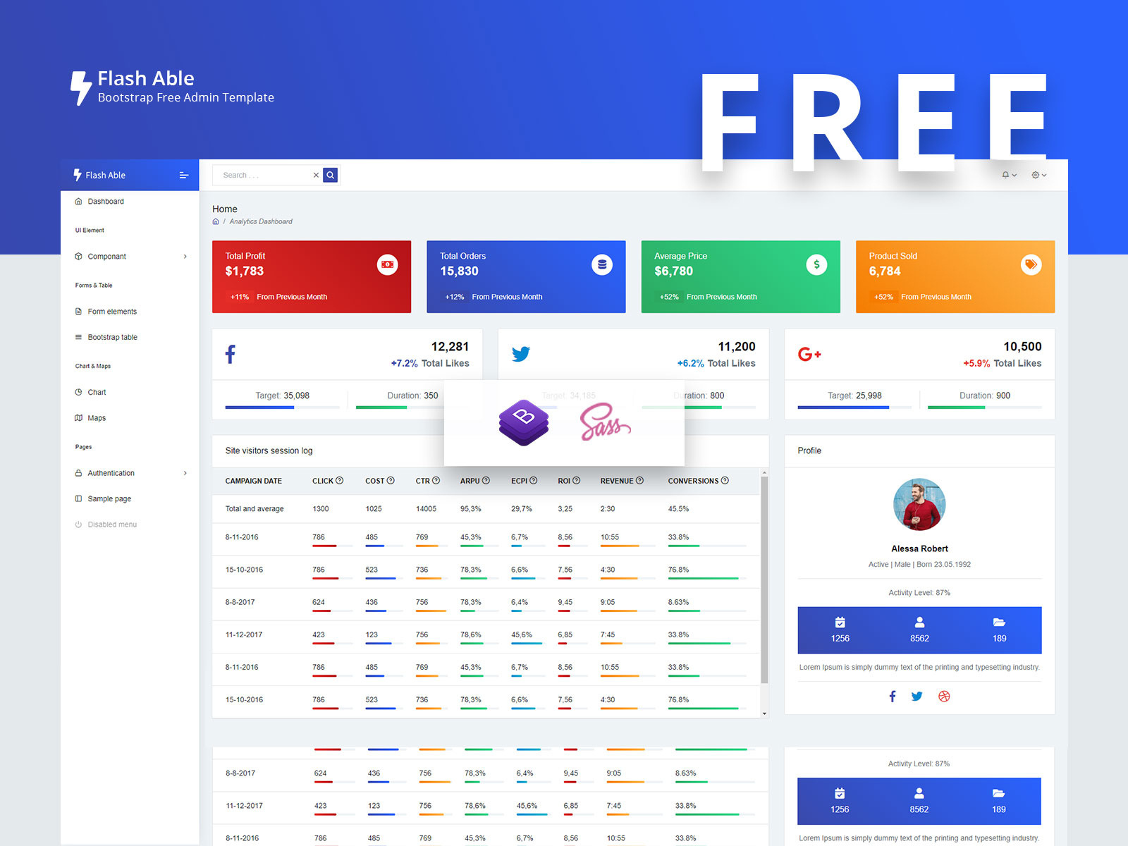 Flash Able Free Bootstrap Admin Template by CodedThemes on Dribbble