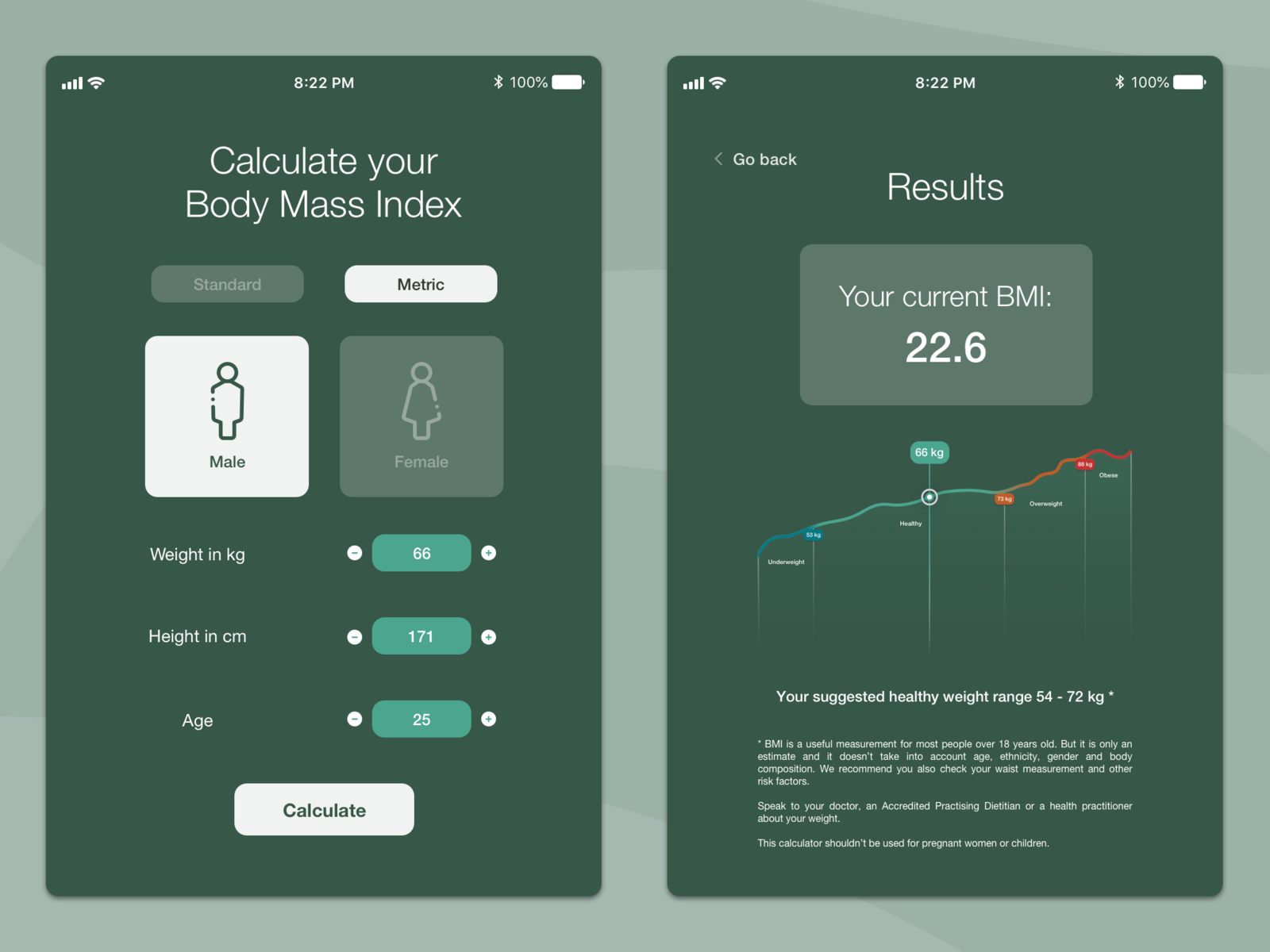 Bmi Calculator - UI challenge by Aleksandra Sawinska on Dribbble