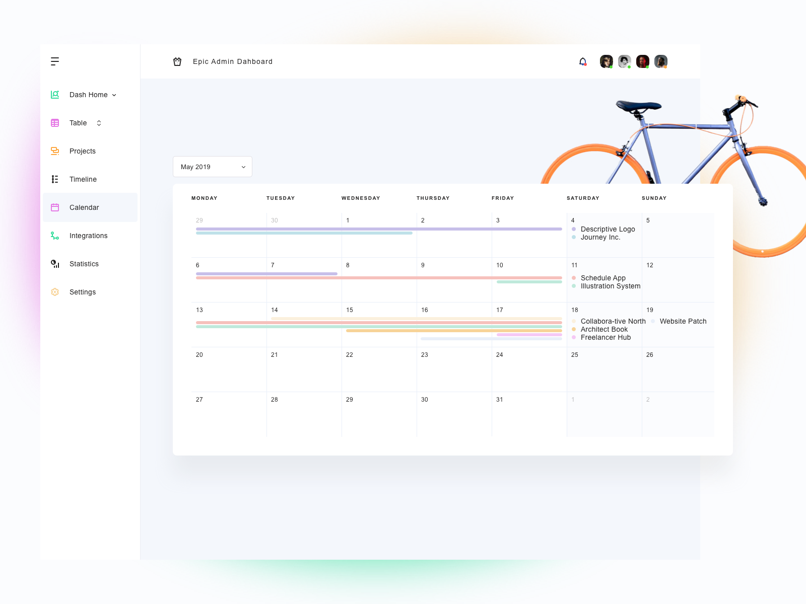 Calendar for Admin Dashboard by Roxana Carabas on Dribbble