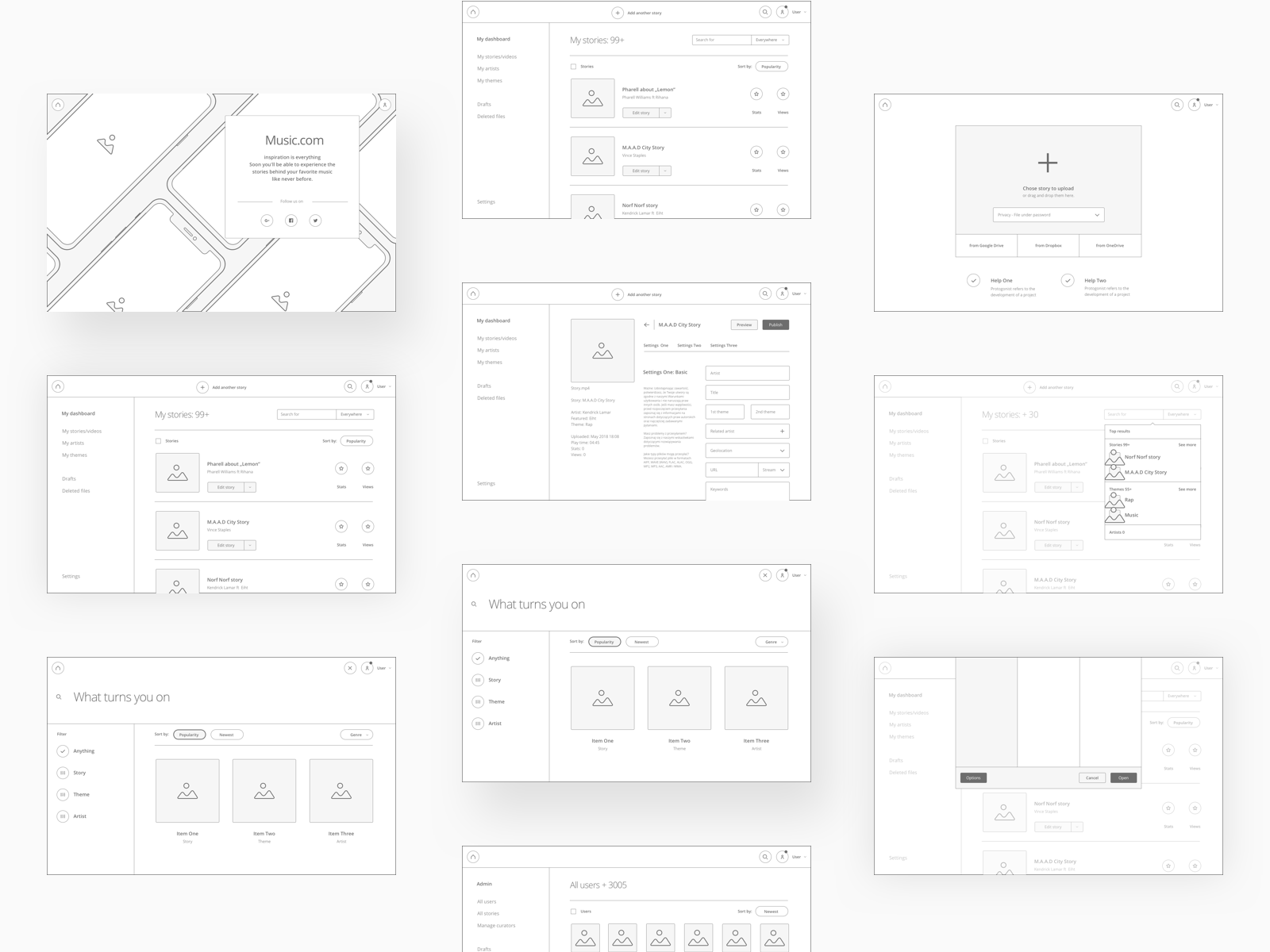 Music.com - LO/FI Wireframes by Piotr Kaźmierczak for tonik on Dribbble