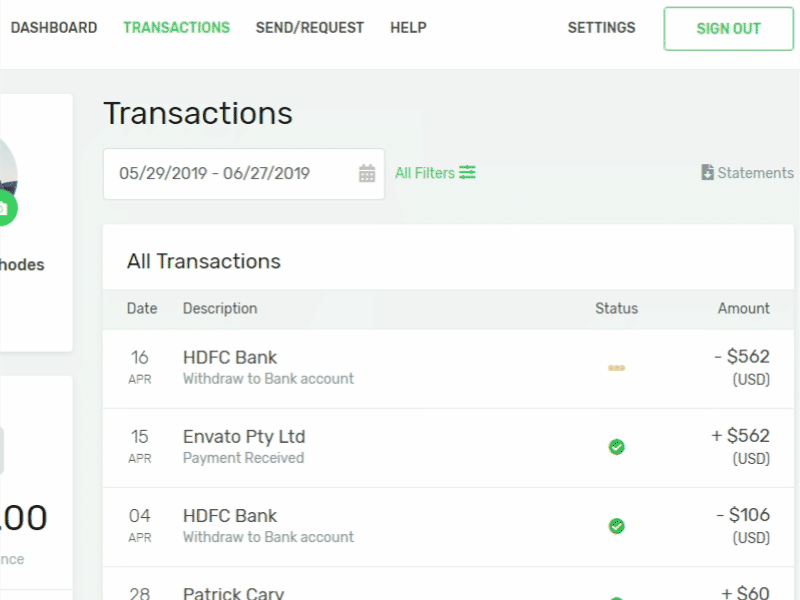 Transactions Page by Harnish Design on Dribbble