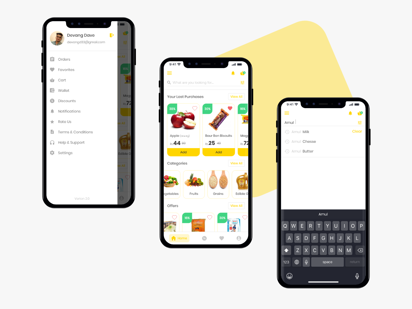 Groceee app - Home, Search Bar & Nav Bar by Devang Dave on Dribbble