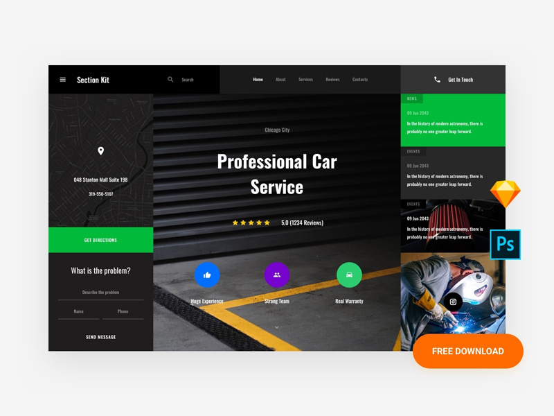 Free Mechanic Website Template by Juan Trigusto on Dribbble