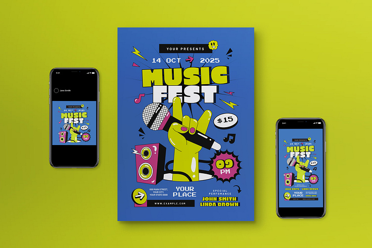 Blue Flat Design Music Festival by Graphicook on Dribbble