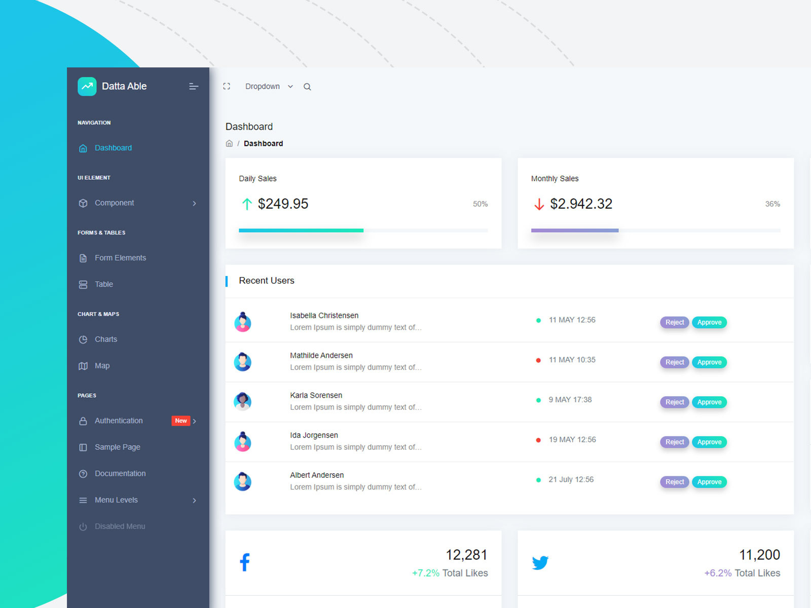 Datta Able React Free Admin Template by CodedThemes on Dribbble