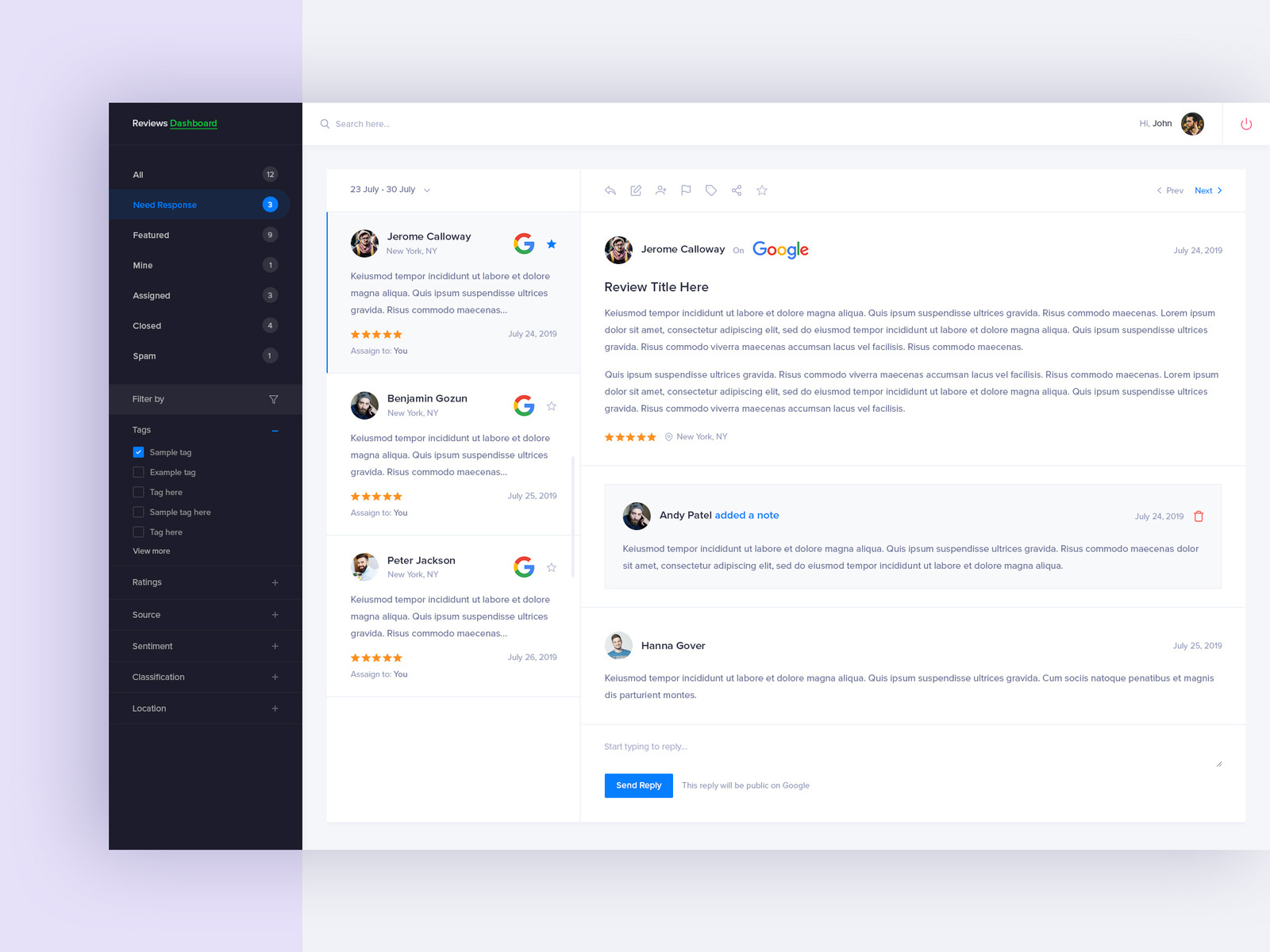 Reviews Dashboard by Abdur Rahim on Dribbble