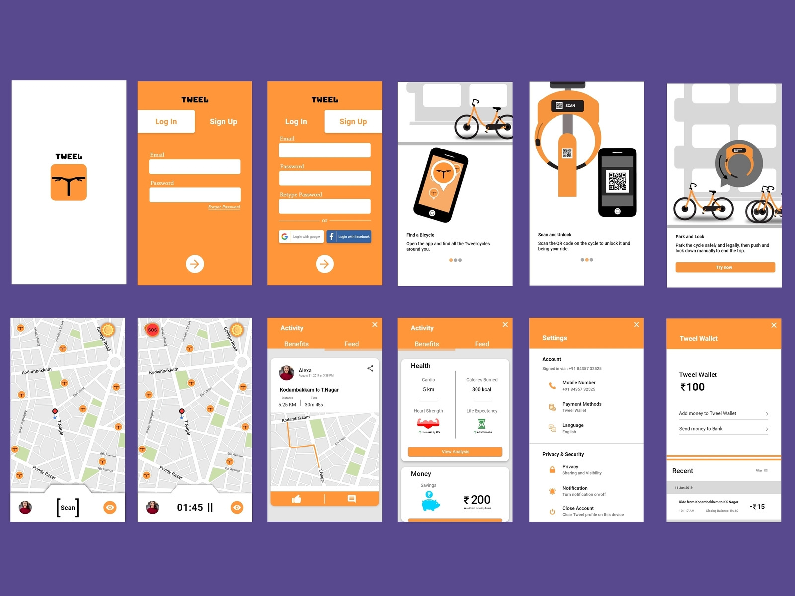 Tweel - Public Bicycle sharing App by Suriya on Dribbble