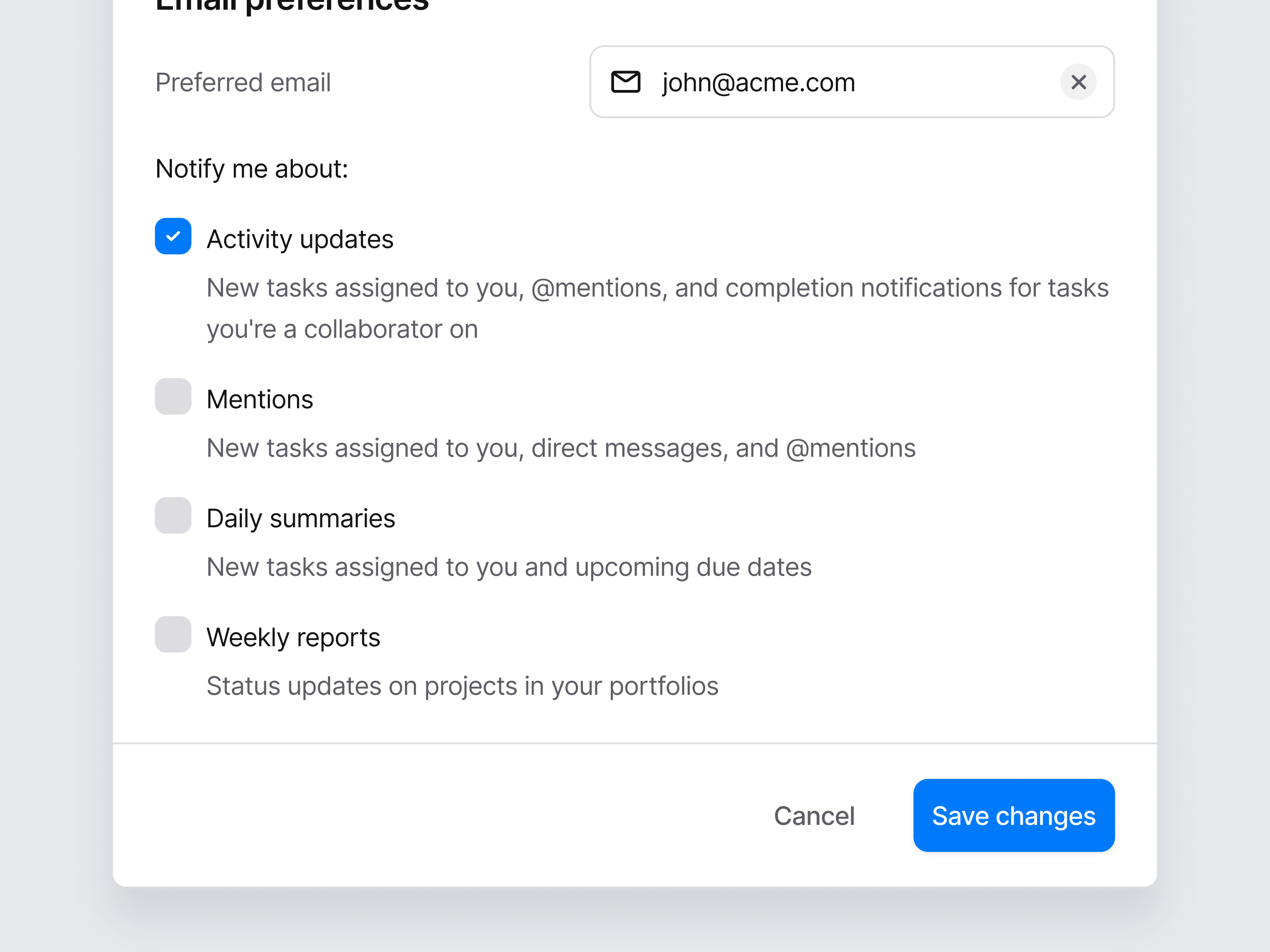 Account settings - Modal component by Vasile Labici on Dribbble