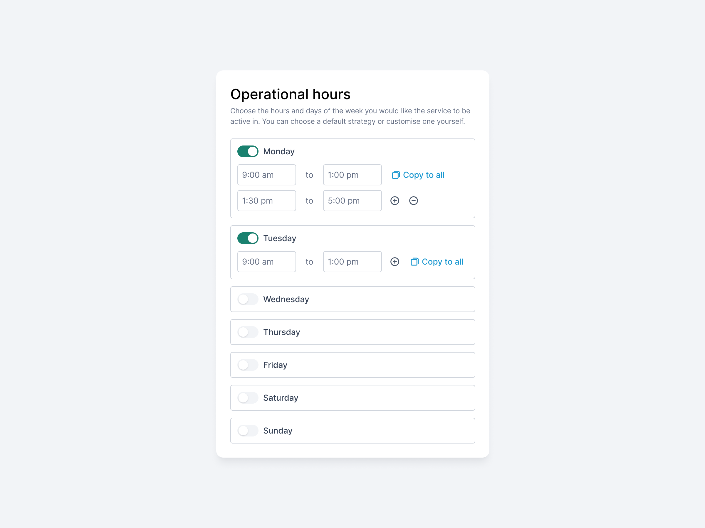 ⏱️ Set operational hours by Iroshan De Zilva on Dribbble