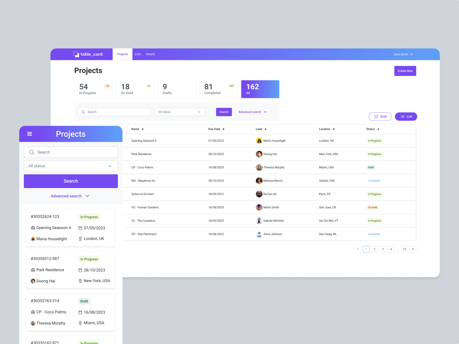 Table switching between list view and grid view by Helena Lozano for ...