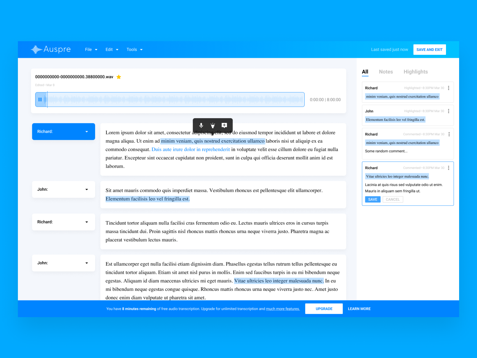 Transcript Editor (WIP) by richard.ux on Dribbble