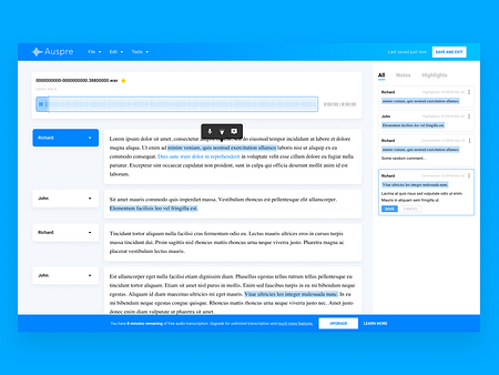 Transcript Editor (WIP) by richard.ux on Dribbble