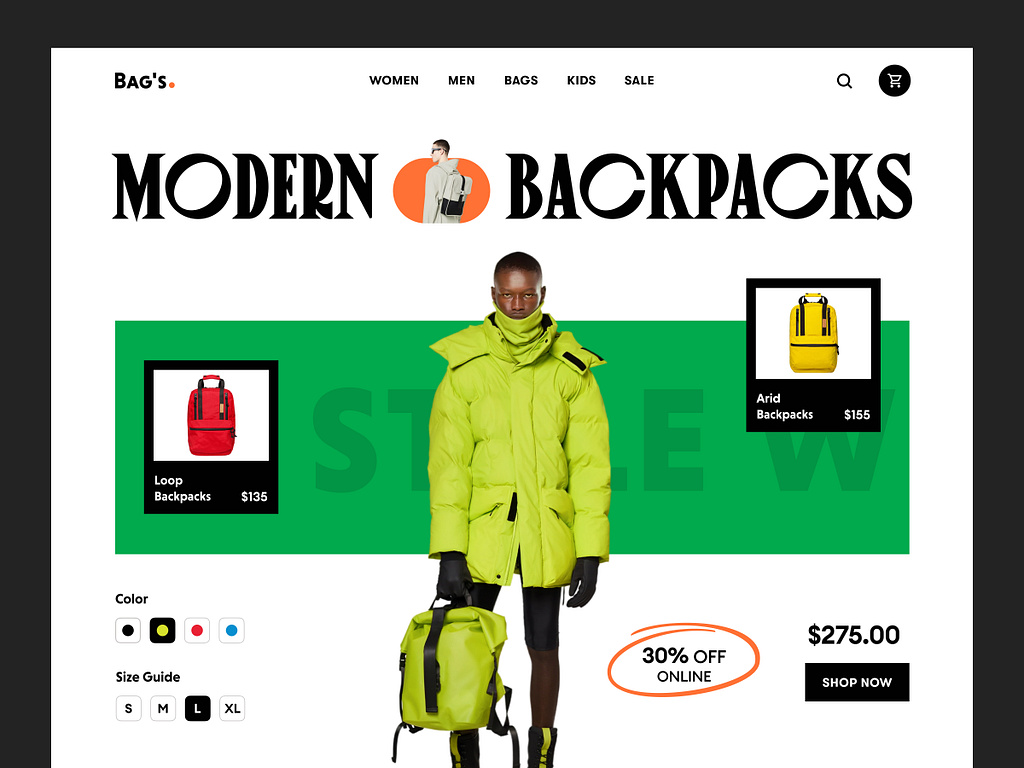 BAG's. Backpack Store Website by Ehsan for Rylic Studio on Dribbble