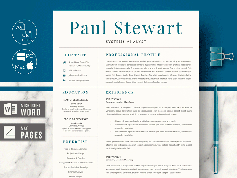 Professional Resume CV, Cover Letter, References, icons and tips by ...