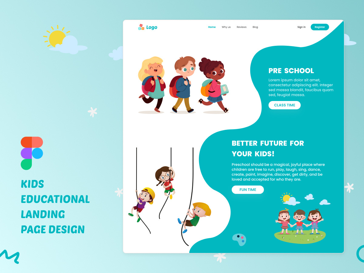 Kids educational landing page design by Glamorous Designs on Dribbble