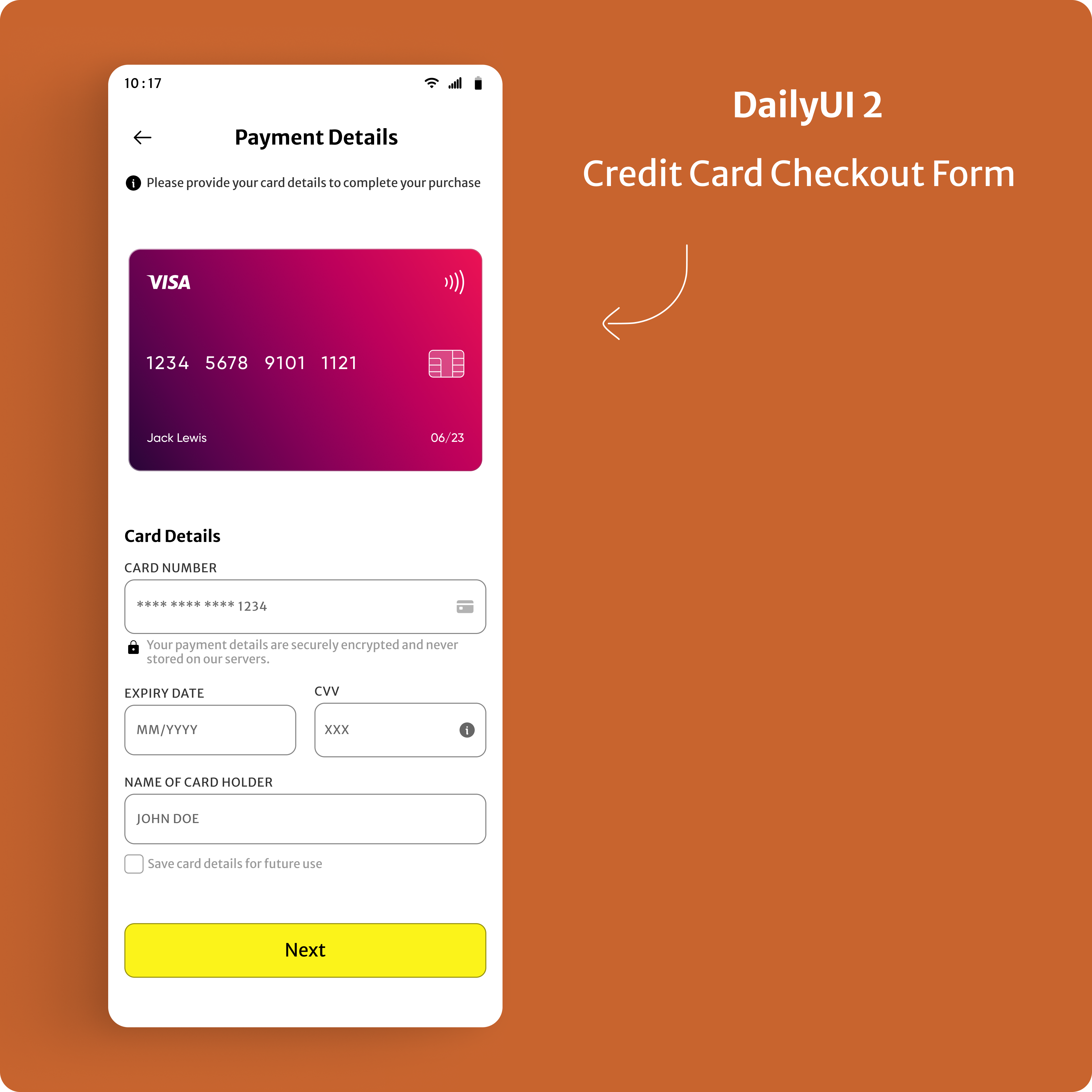 Credit Card Details Page by D Niveditha on Dribbble