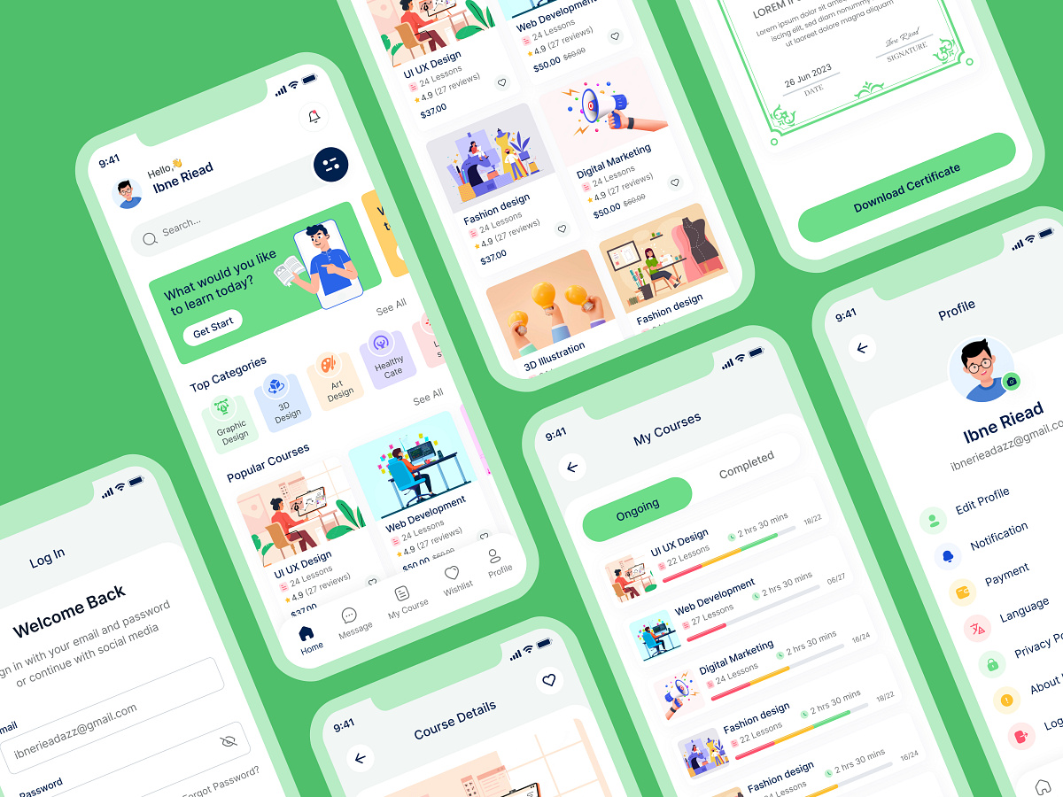 Online Course Mobile App UI Kit by Ibne Riead for Pixel Navy Agency on ...