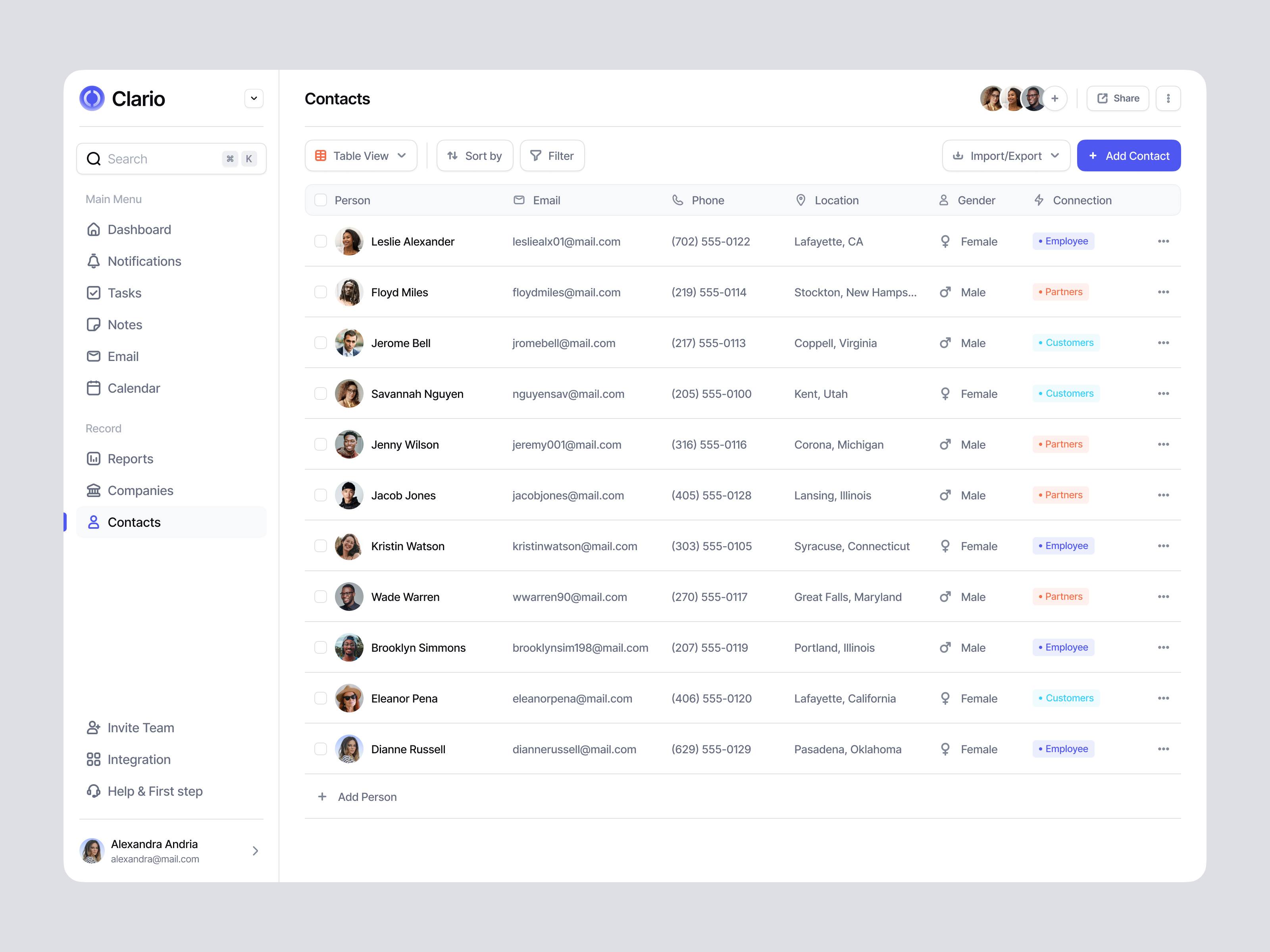 Clario - CRM Data Table by Unpixel UI/UX for Unpixel Design on Dribbble