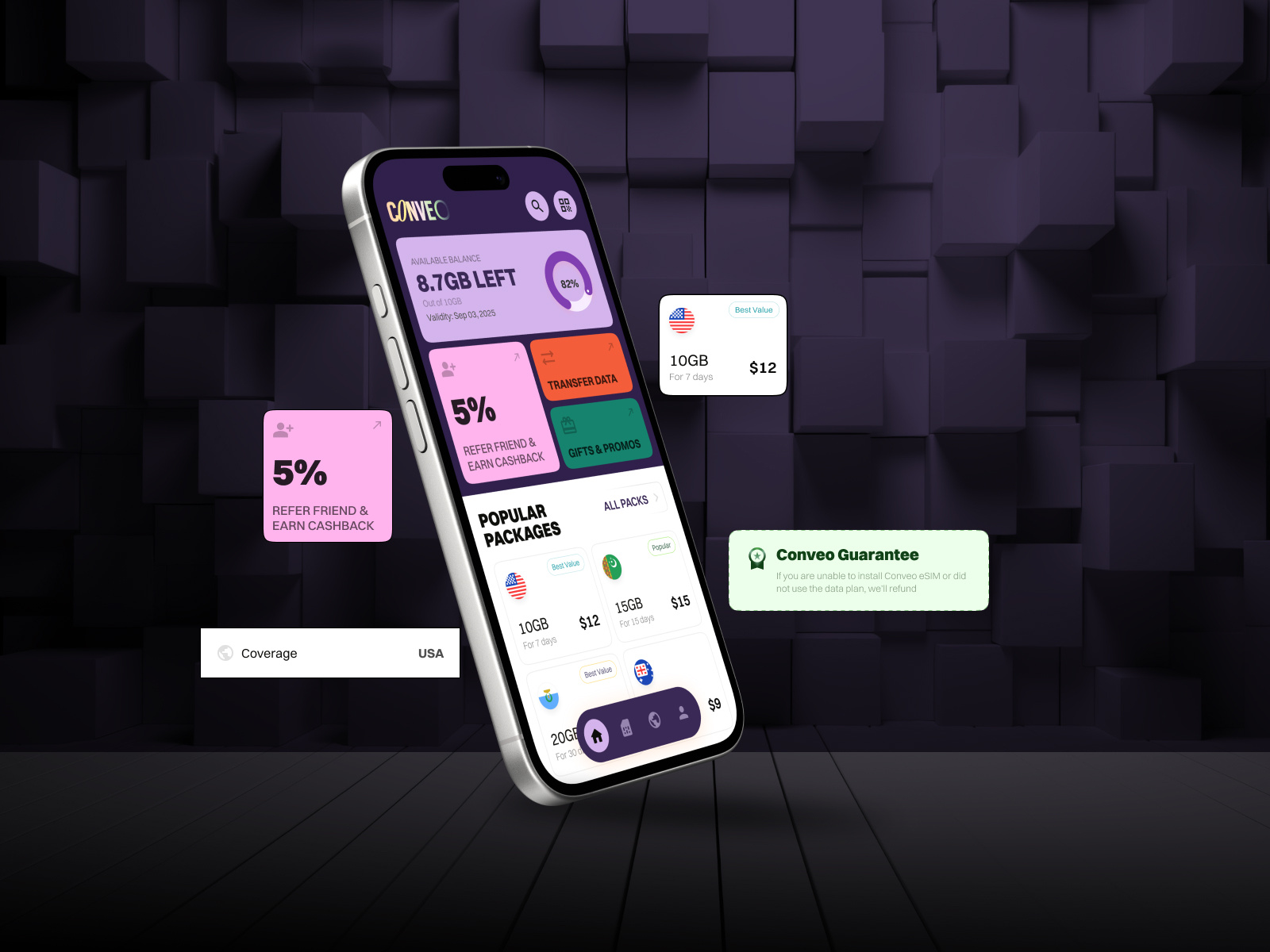 Conveo - Global eSim App by Asiq M. for Netro Systems on Dribbble