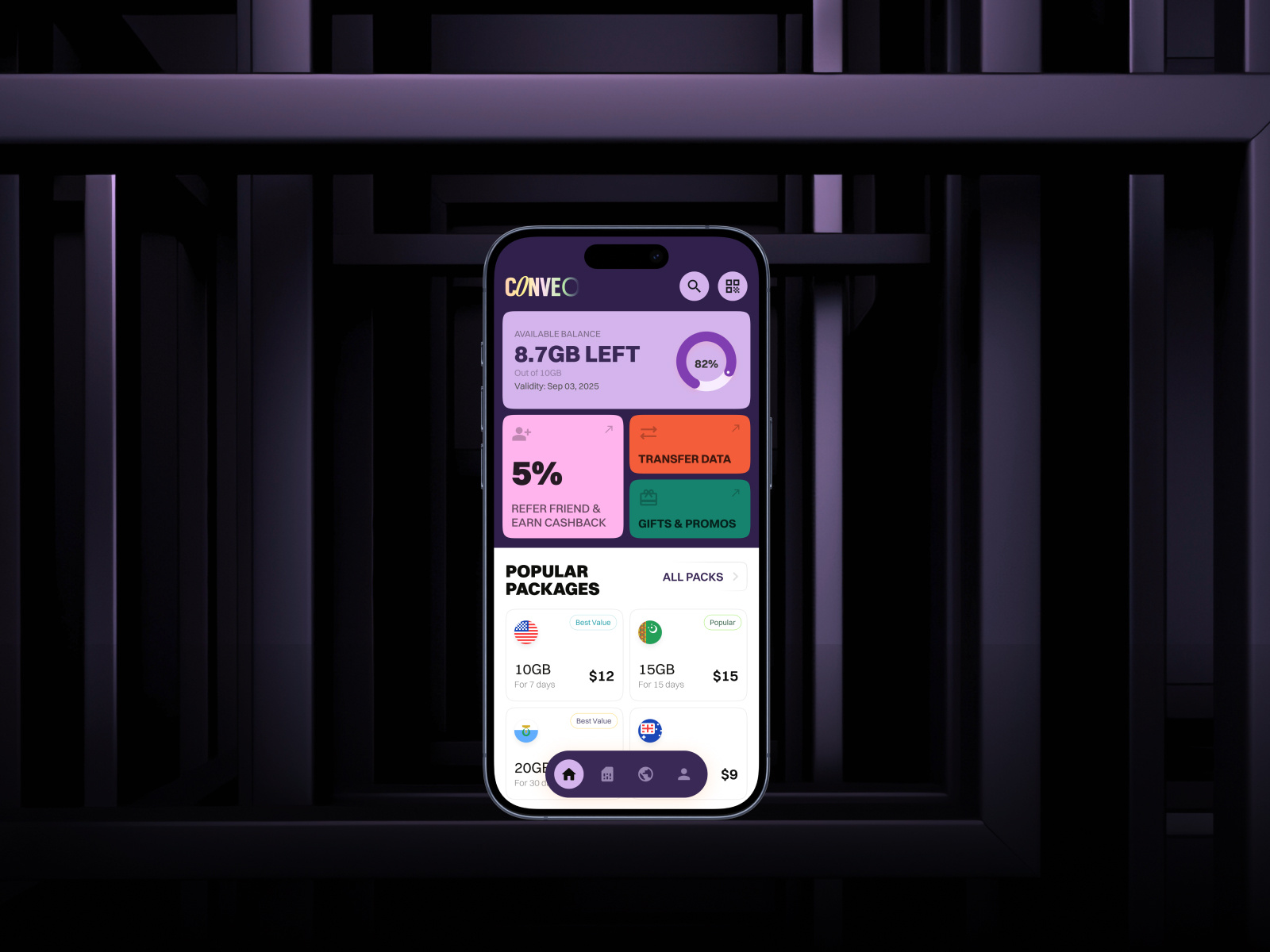 Conveo - Global eSim App by Asiq M. for Netro Systems on Dribbble