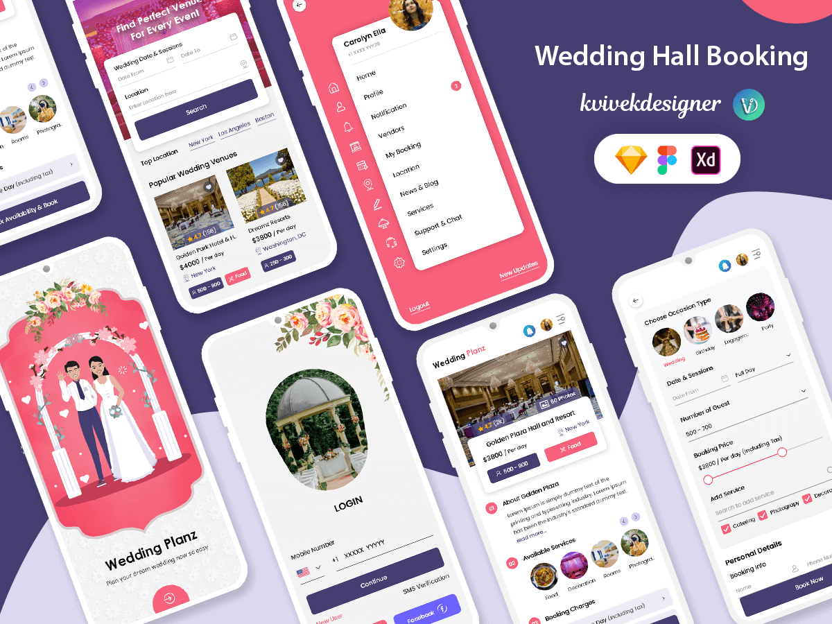 Wedding Hall Booking Mobile App UI Kit by Vivek K on Dribbble