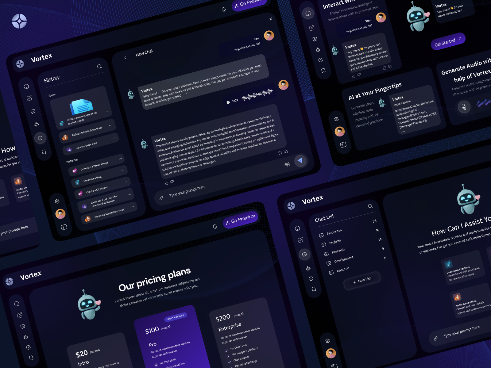 Vortex – AI Chatbot Dashboard UI by BMV System Integration Pvt. Ltd on Dribbble