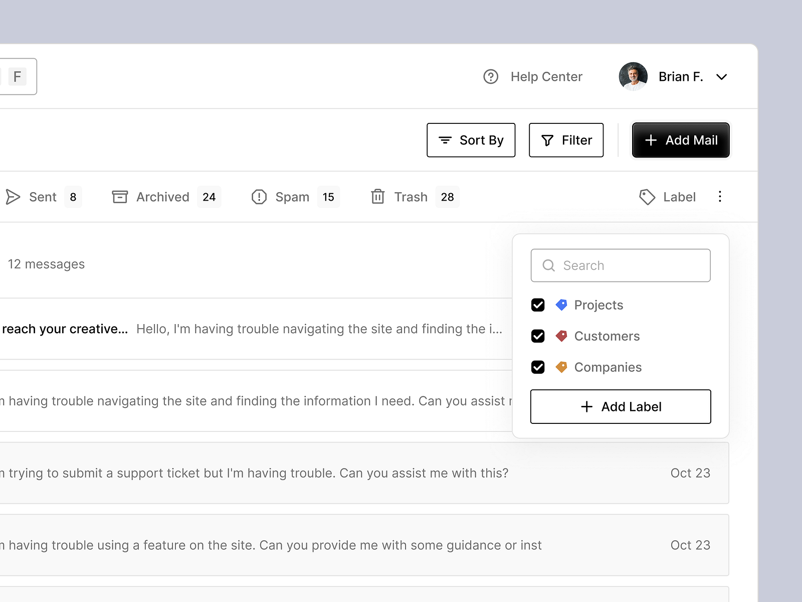 Crisply - Add New Labels Pop-up Actions CRM Dashboard by Illiyin Studio ...