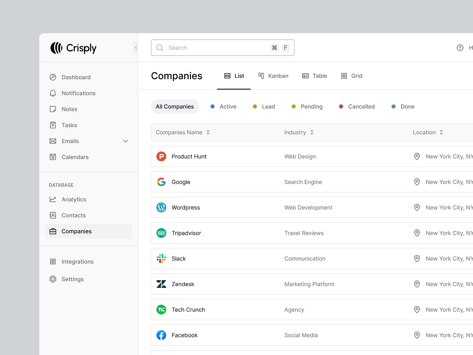 Crisply - List Company CRM Dashboard by Illiyin Studio on Dribbble