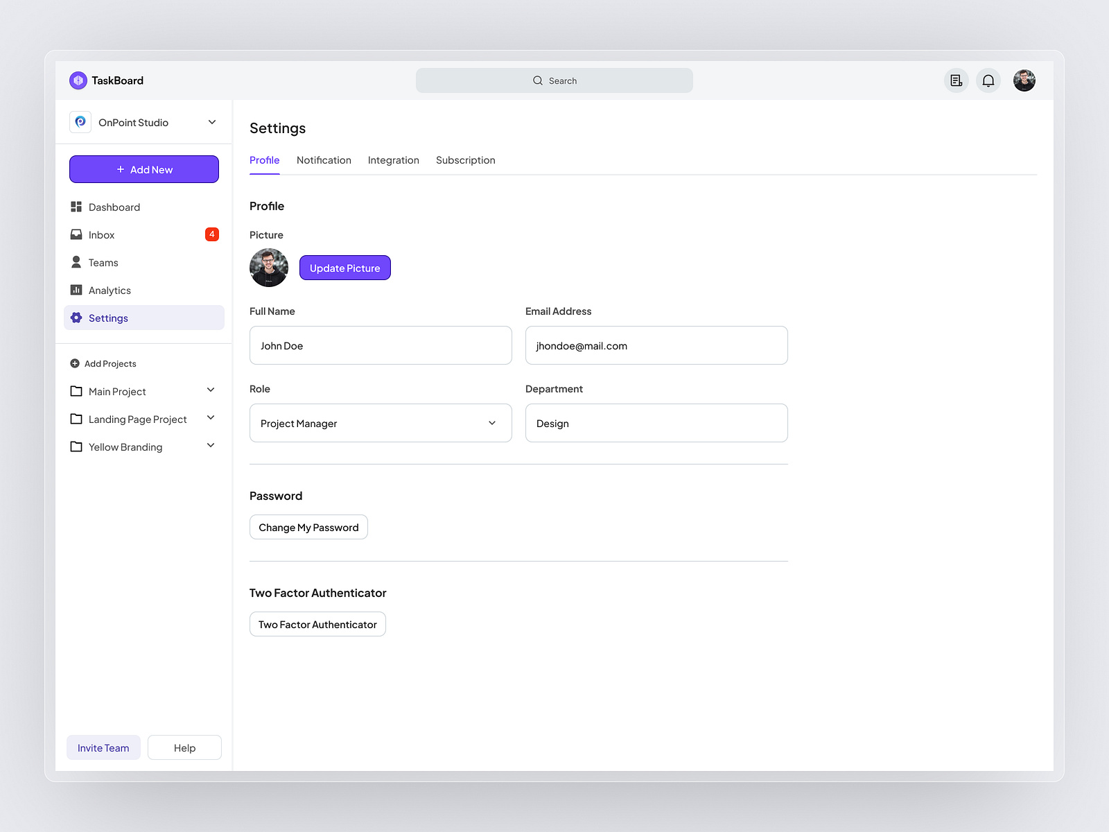 Taskboard - Settings Profile Task Management Dashboard Webapp by Ahmad ...