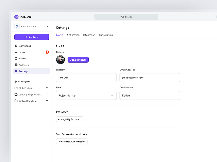 Taskboard - Settings Profile Task Management Dashboard Webapp by Ahmad ...