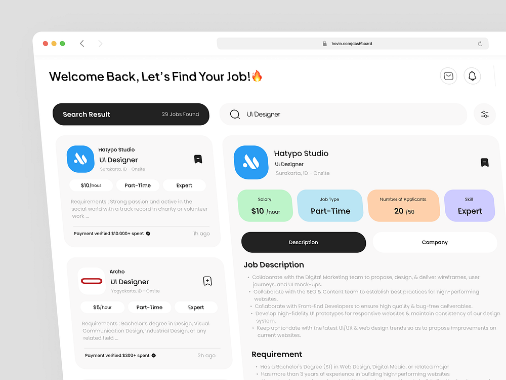 GOWORK - Job Finder Dashboard by Adhitya Putra for Hatypo Studio on ...