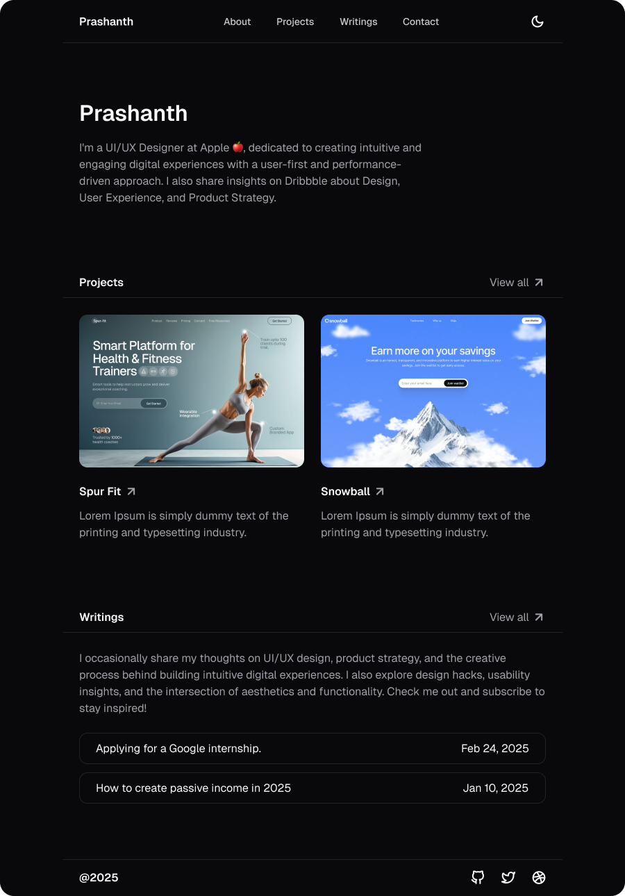 Dark Portfolio website 2025 by Prashanth on Dribbble
