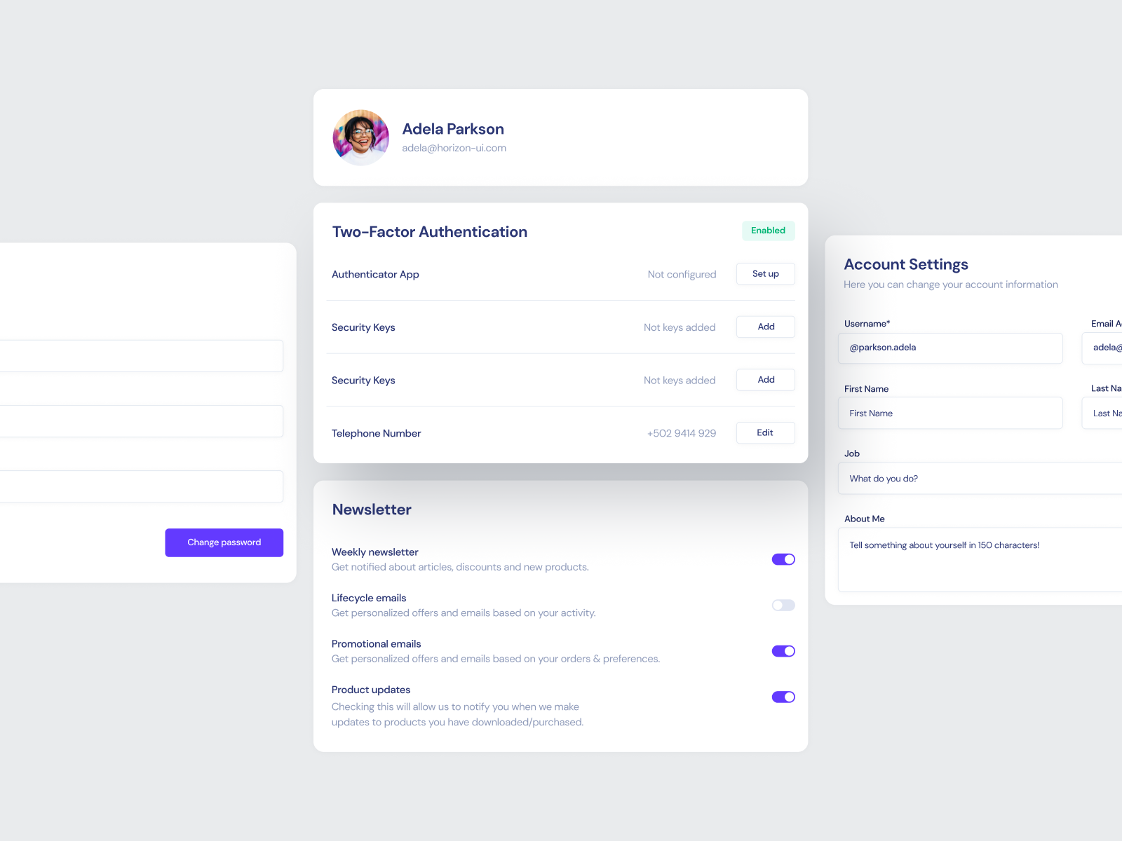 User Profile settings - Horizon UI by Horizon UI on Dribbble