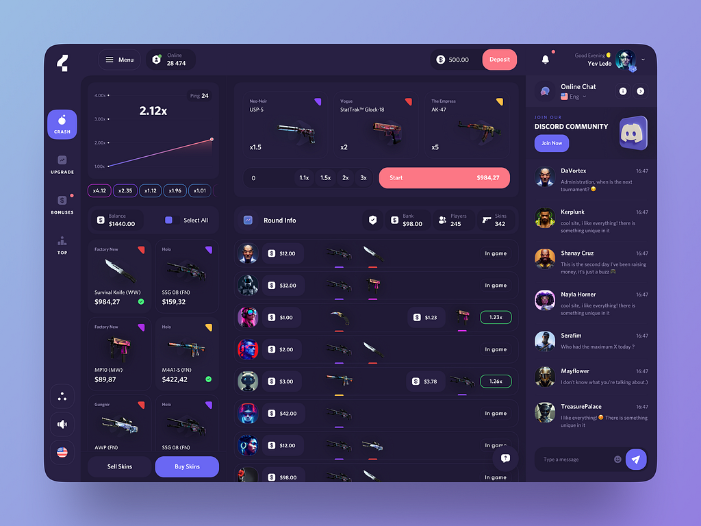 Game Dashboard 🔫 by Yevhen Ledenov for Ledo on Dribbble